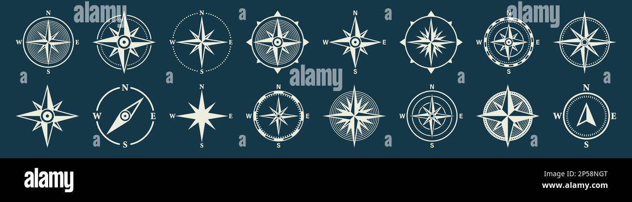 Vintage Marine Wind Rose Seekarte Monochromer Navigationskompass Mit Himmelsrichtungen Von