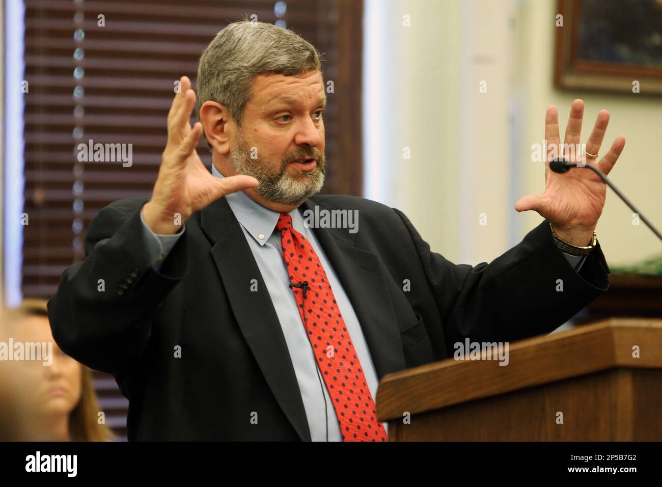 Roger Falk, attorney for Brett Seacat, delivers his closing argument in ...