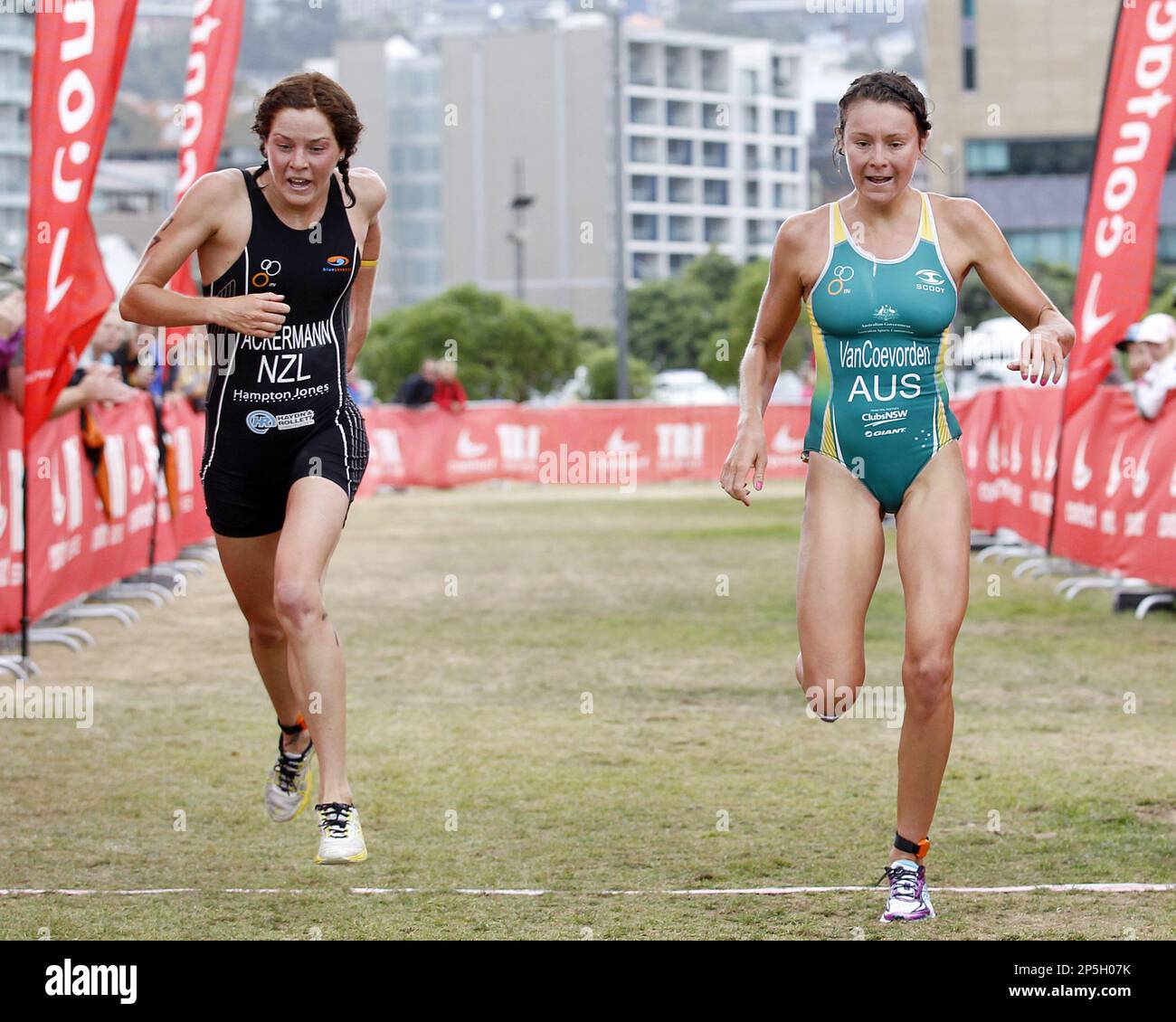 Simone Ackermann, left, of New Zealand, and, Natalie Van Coevorden, of ...