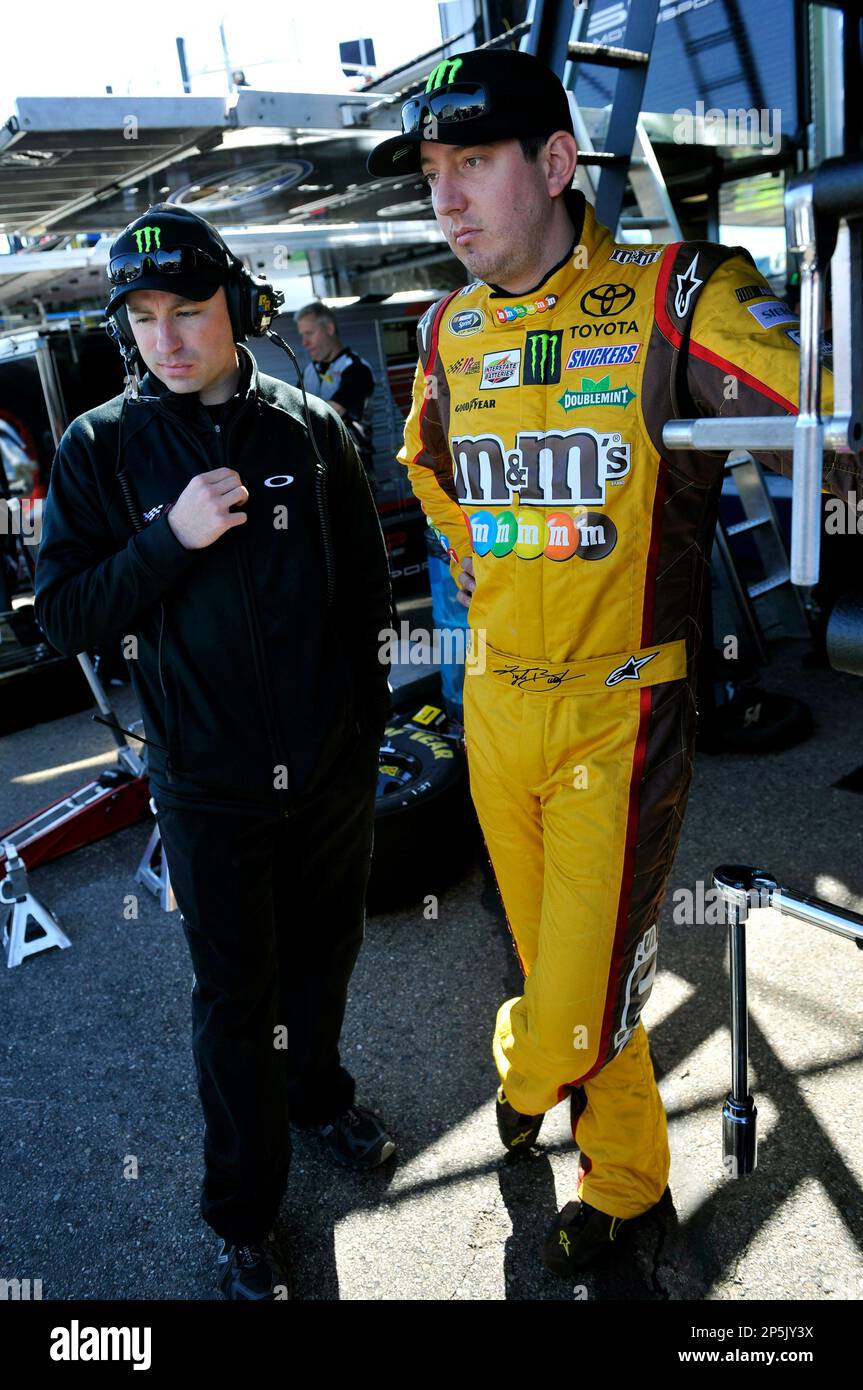 Kyle Busch (right) and Crew Chief Adam Stevens (left) during practice ...