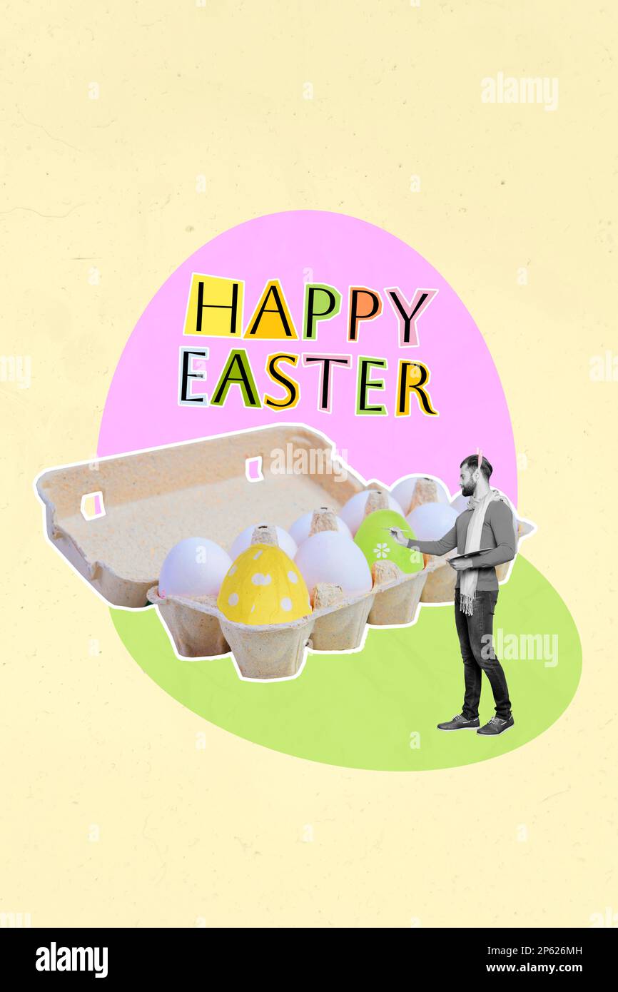 Mini-Mann-Designer-Künstler, der große Eier in einer umweltfreundlichen ...