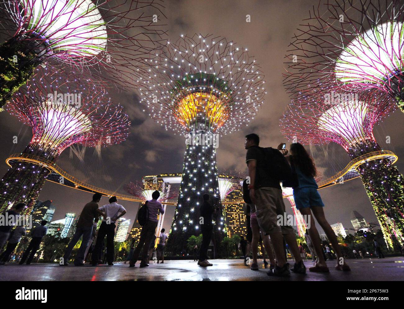 The OCBC Light and Sound Show bathes the Supertrees at the Gardens By ...