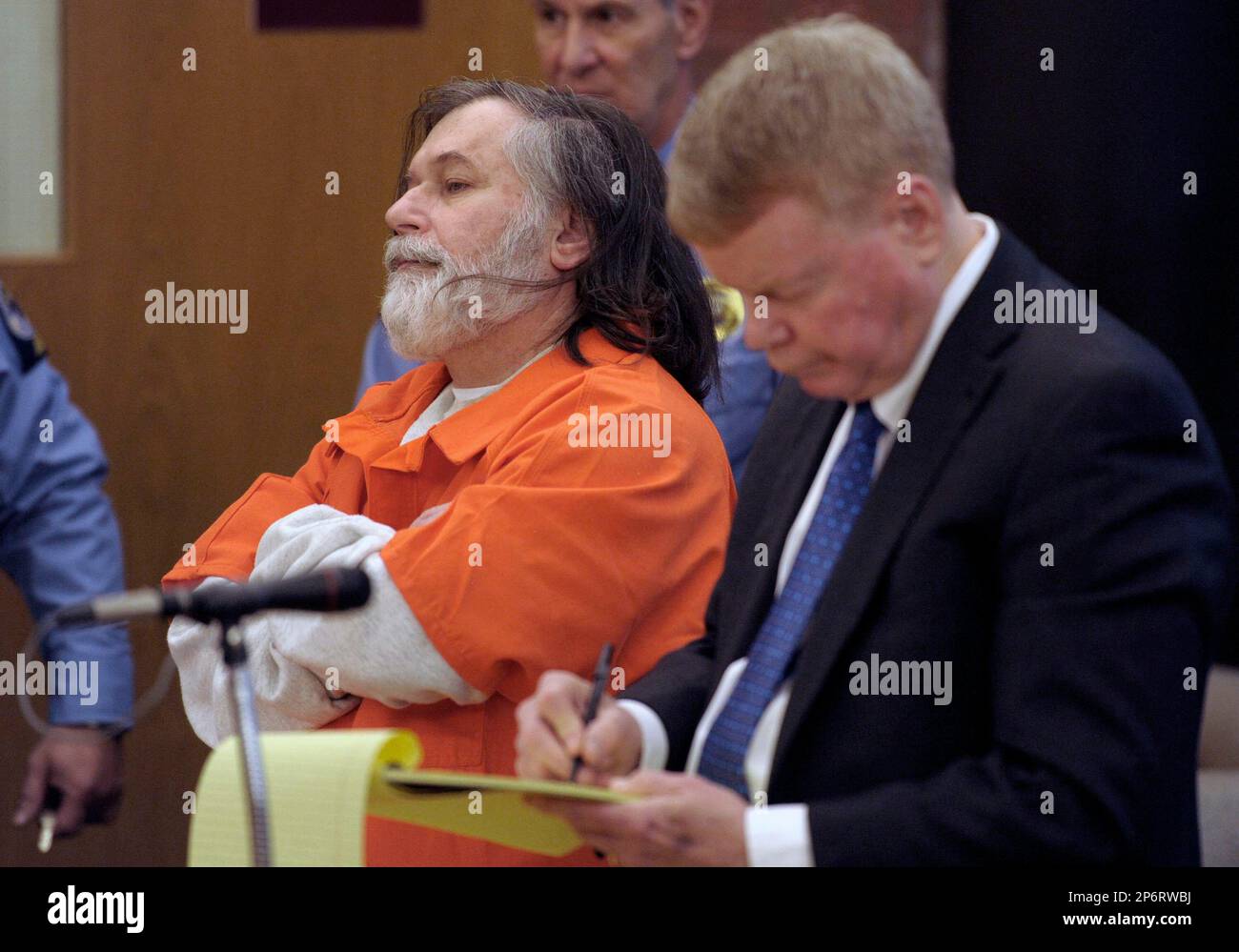 Richard Shenkman, with his defense attorney Hugh F. Keefe at right ...