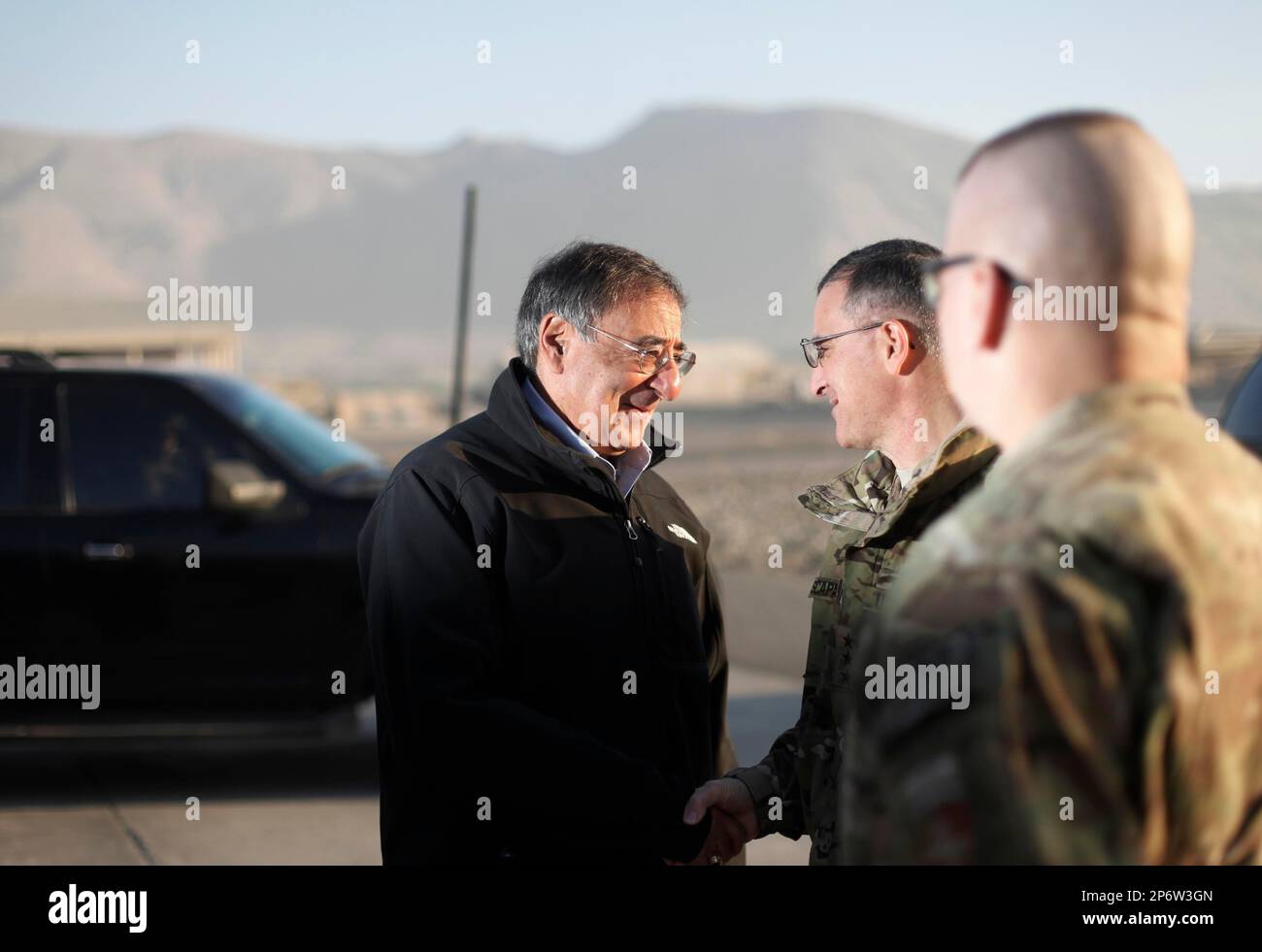 US Sec. of Defense Leon Panetta, left, shakes hands with Lt. Gen ...