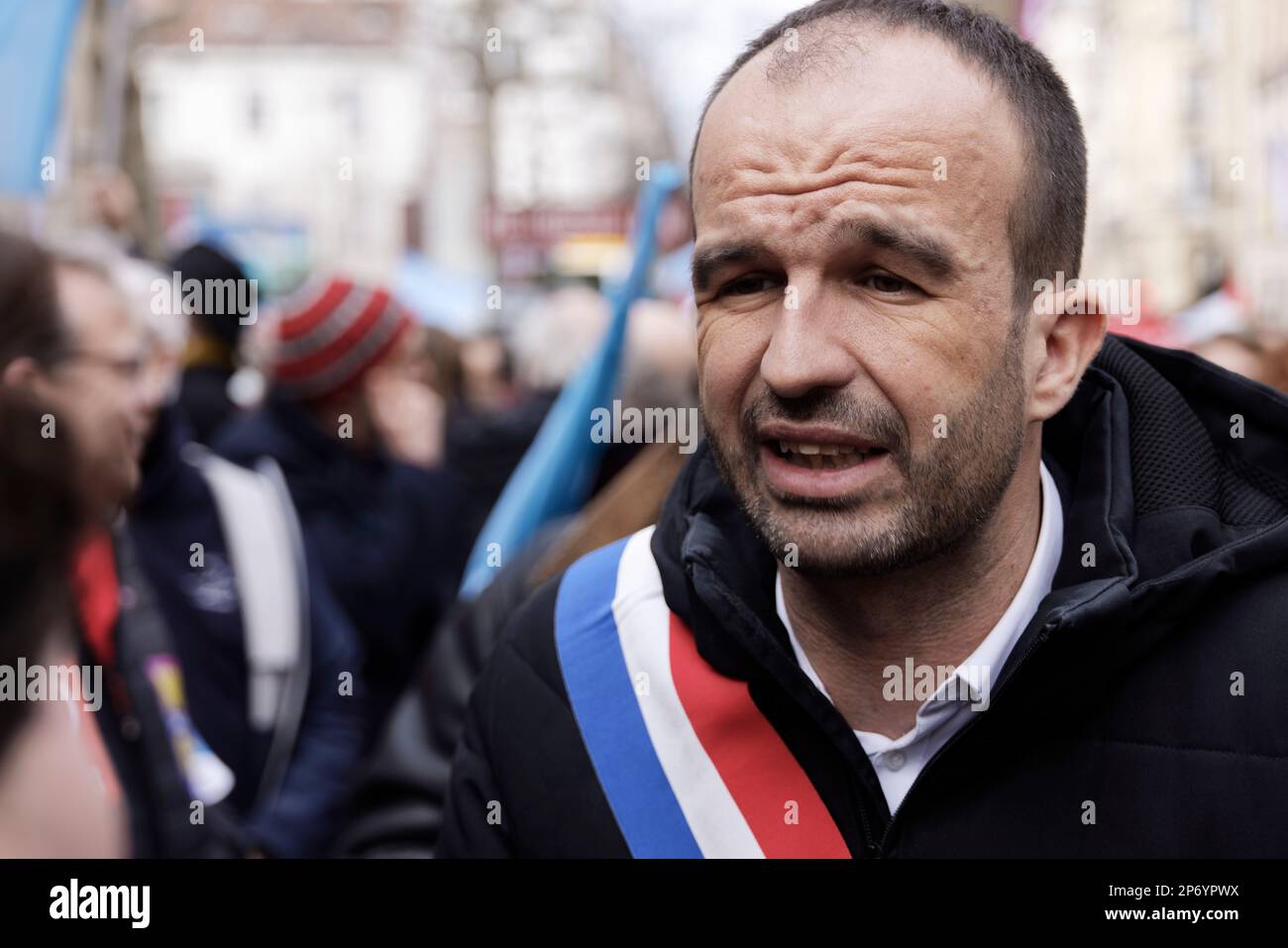 Paris, Frankreich. 7. März 2023. Manuel Bompard (LFI) nimmt am sechsten ...