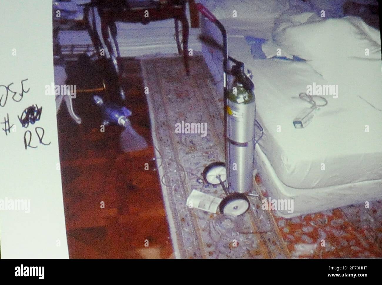 A photograph of Michael Jackson's bedroom is projected as Defense ...
