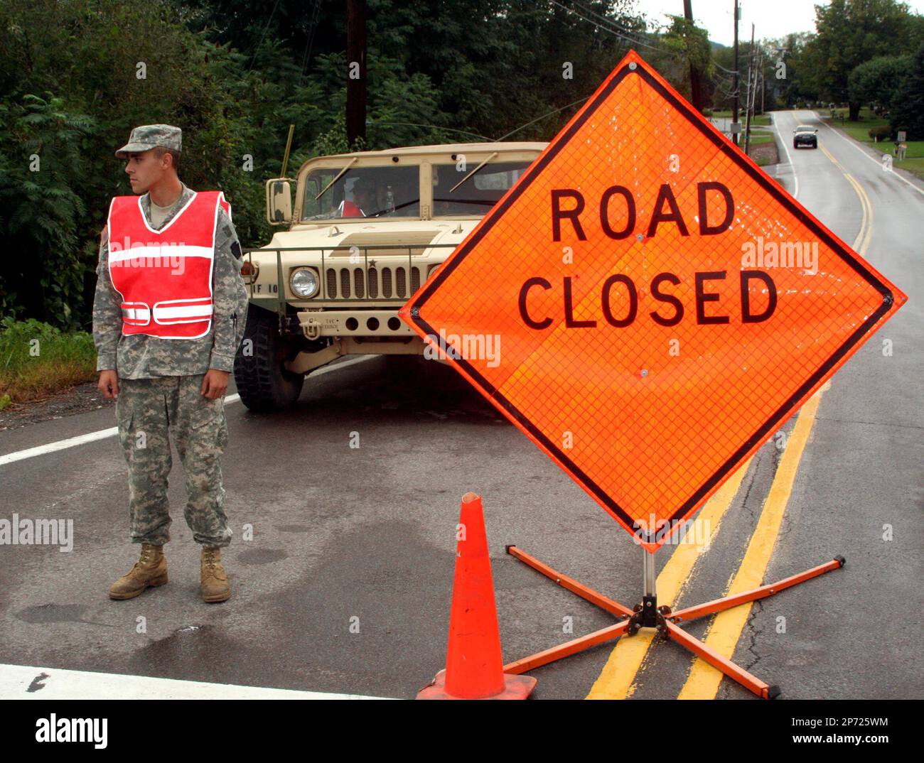 A National Guardsman mans a roadblock in Plains Pa. on Thursday, Sept ...