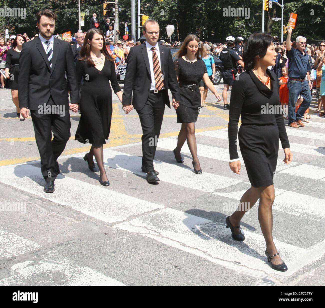 Olivia Chow, right, her stepson Mike Layton, center, and stepdaughter Sarah Campbel, second from ...