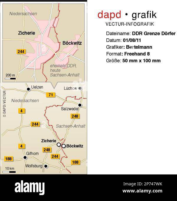 GRA105 GRAFIK DDR GRENZE DOERFER - Karte mit dem ehemaligen ...