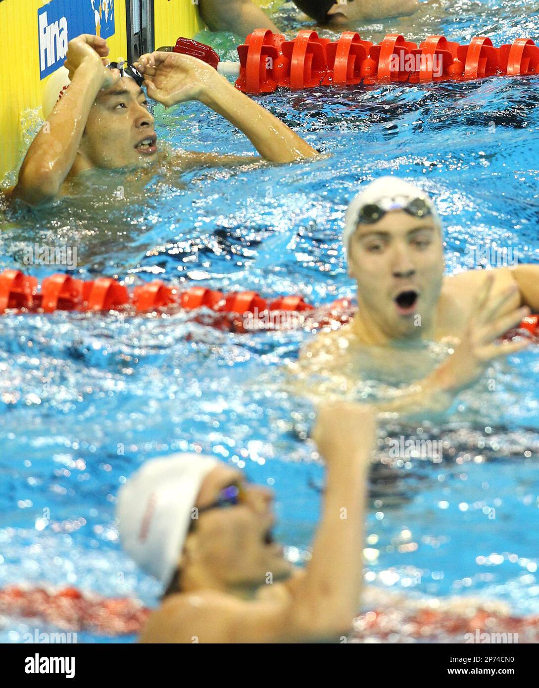 Japan's Ryosuke Irie (top) looks at the scoreboard after his heat at ...