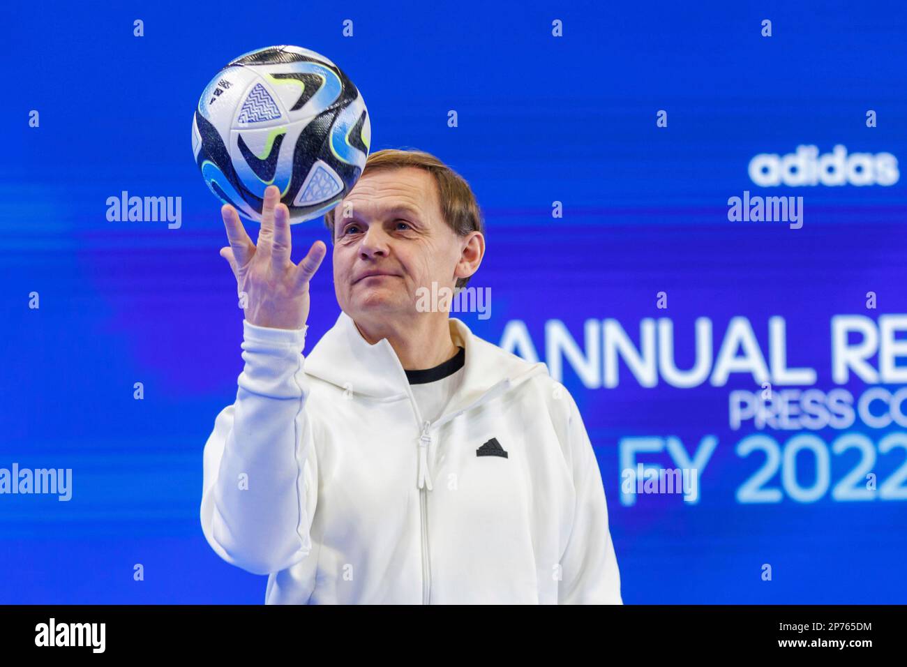 Bjoern Gulden, CEO of sporting goods manufacturer adidas AG, holds the ...