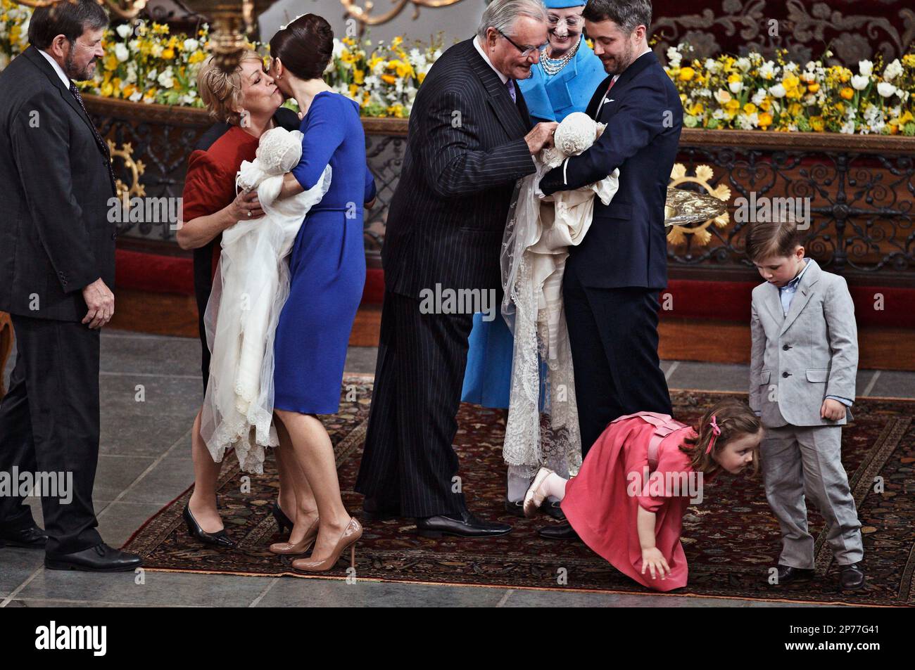 Crown Princess Mary kisses her stepmother Susan Moody, and her father ...
