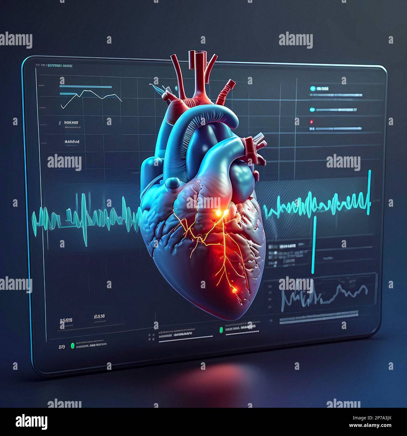 Herzchirurgie, menschliches Herz mit Zellen und Arterien, Herzinfarkt ... Herzchirurgie, menschliches Herz mit Zellen und Arterien, Herzinfarkt ...