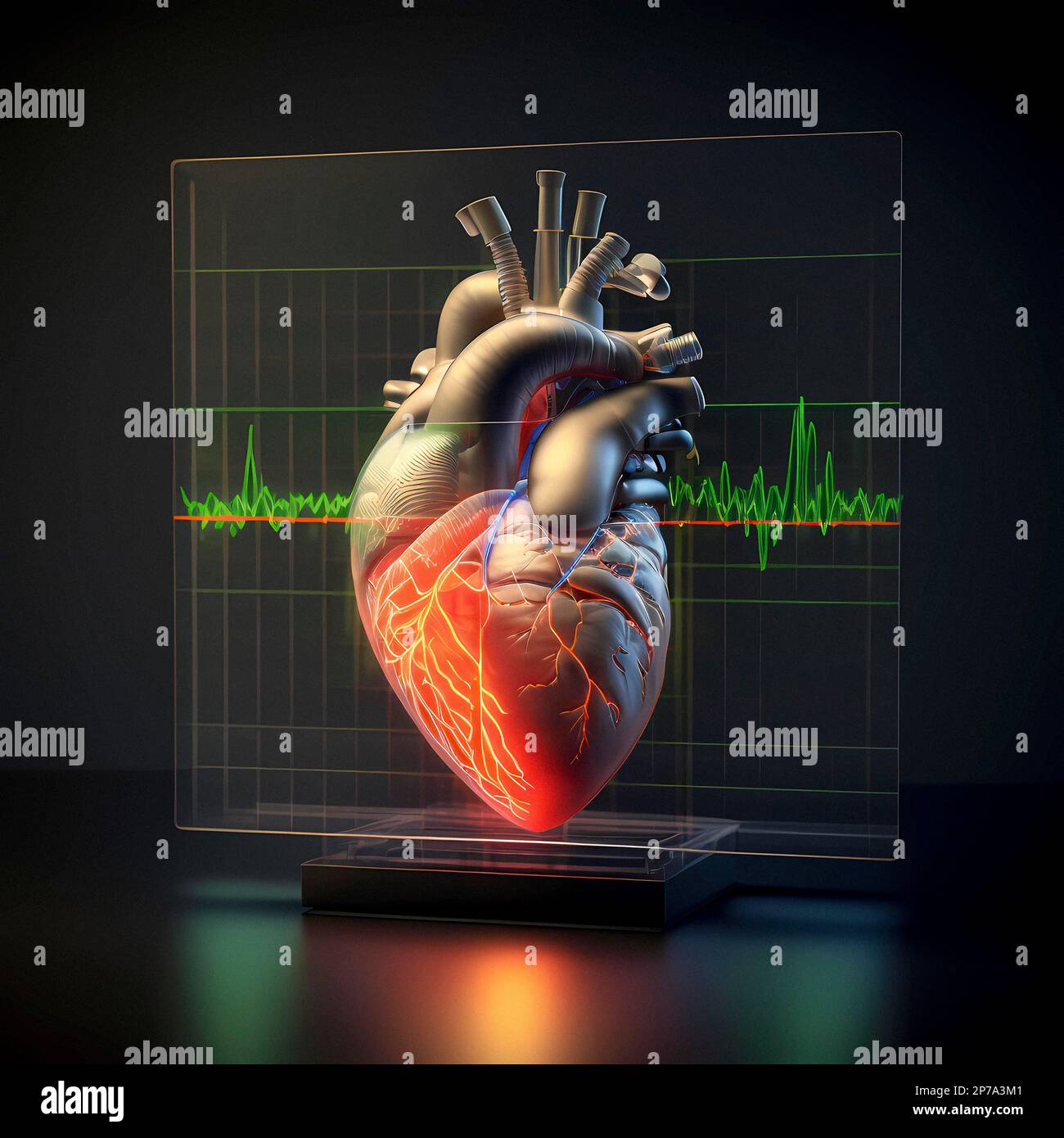 Herzchirurgie, menschliches Herz mit Zellen und Arterien, Herzinfarkt ... Herzchirurgie, menschliches Herz mit Zellen und Arterien, Herzinfarkt ...