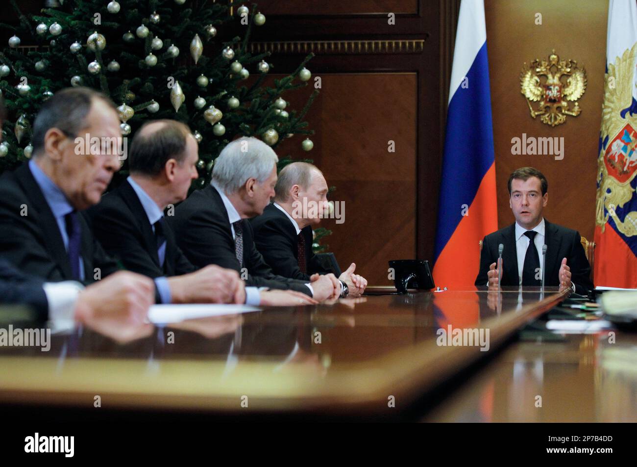 Russian President Dmitry Medvedev, right, chairs a Security Council ...