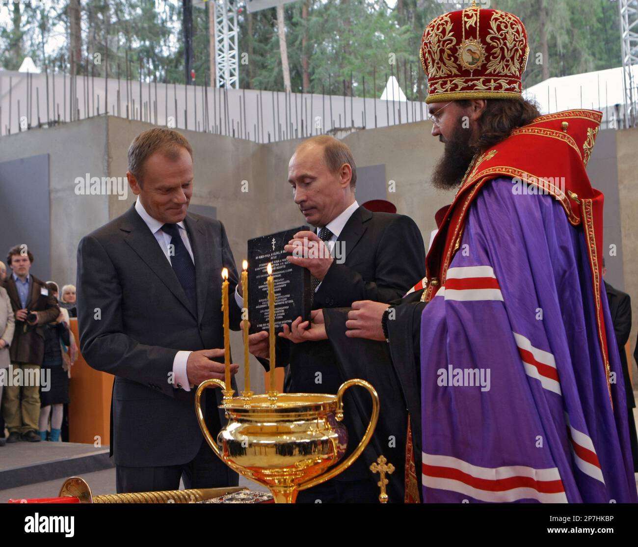 Russian Prime Minister Vladimir Putin and Polish Prime Minister Donald ...