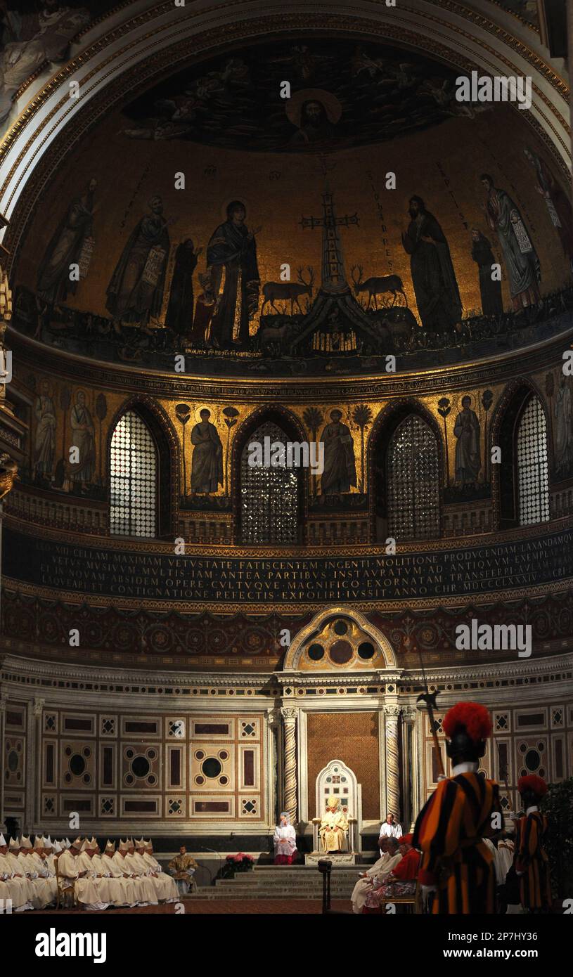 Pope Benedict XVI celebrates the feet-washing rite in the Basilica of ...