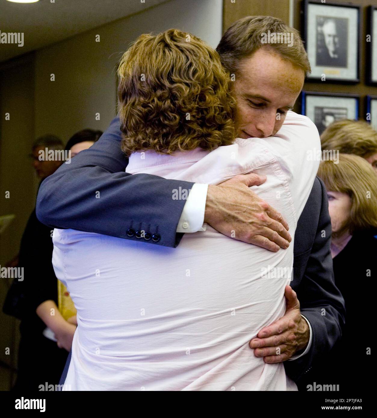 Robert Samsoe hugs deputy district attorney Matt Murphy after the jury ...