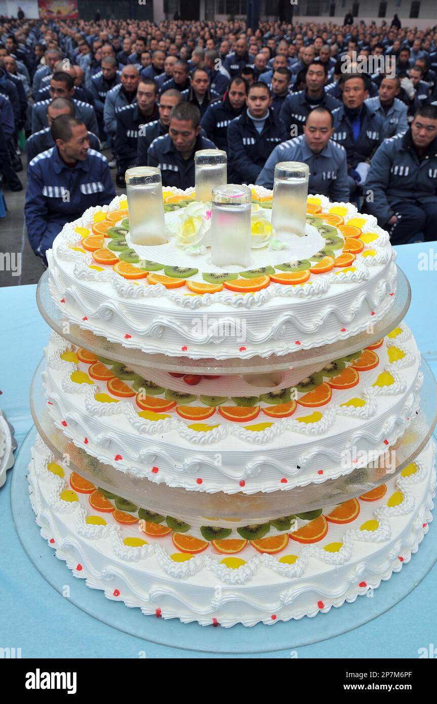 Inmates attend a mass birthday party for those born on Jan. 1 in the ...