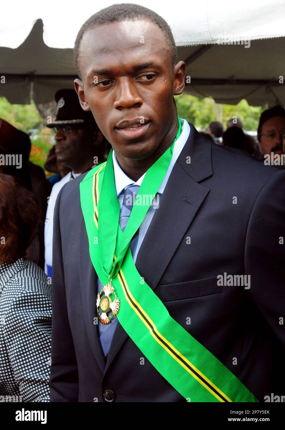 Triple record holder, Jamaica's sprinter Usain Bolt, is pictured with ...