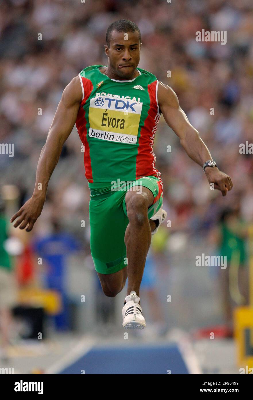 Portugal's Nelson Evora makes an attempt in the Men's Triple Jump ...