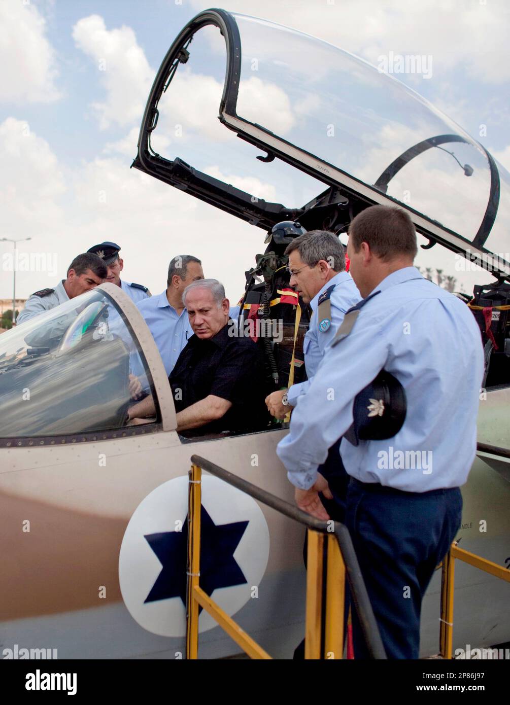 Israeli Prime minister Benjamin Netanyahu is accompanied by Israeli air ...