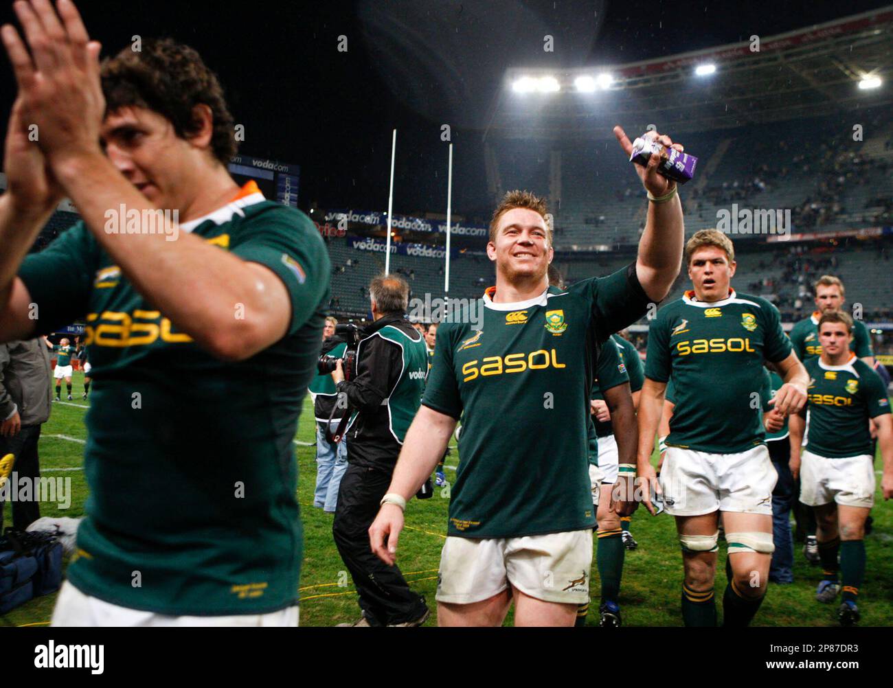 South Africa's rugby captain John Smit, leaves the field after beating ...