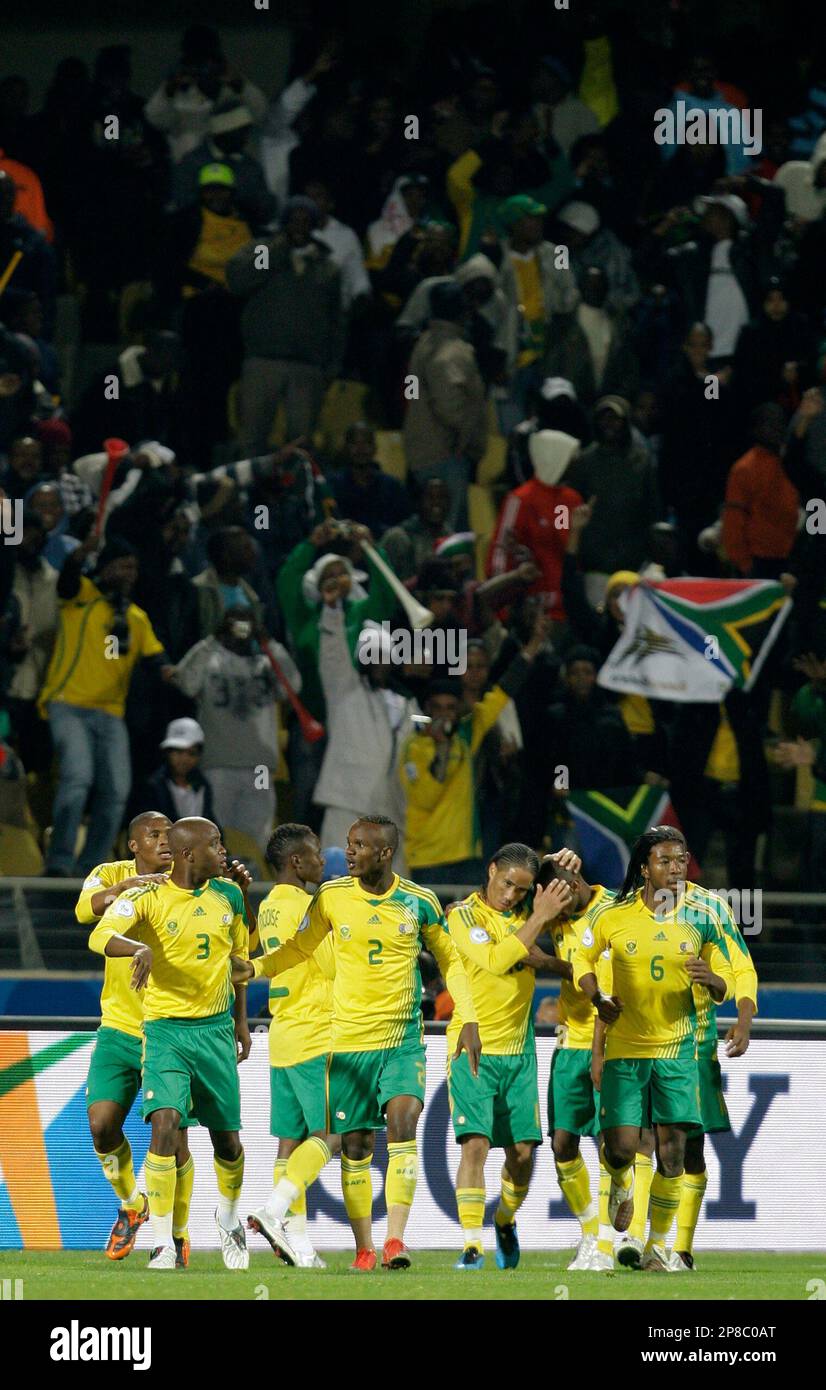 South Africa's Bernard Parker, second from right, reacts with fellow ...