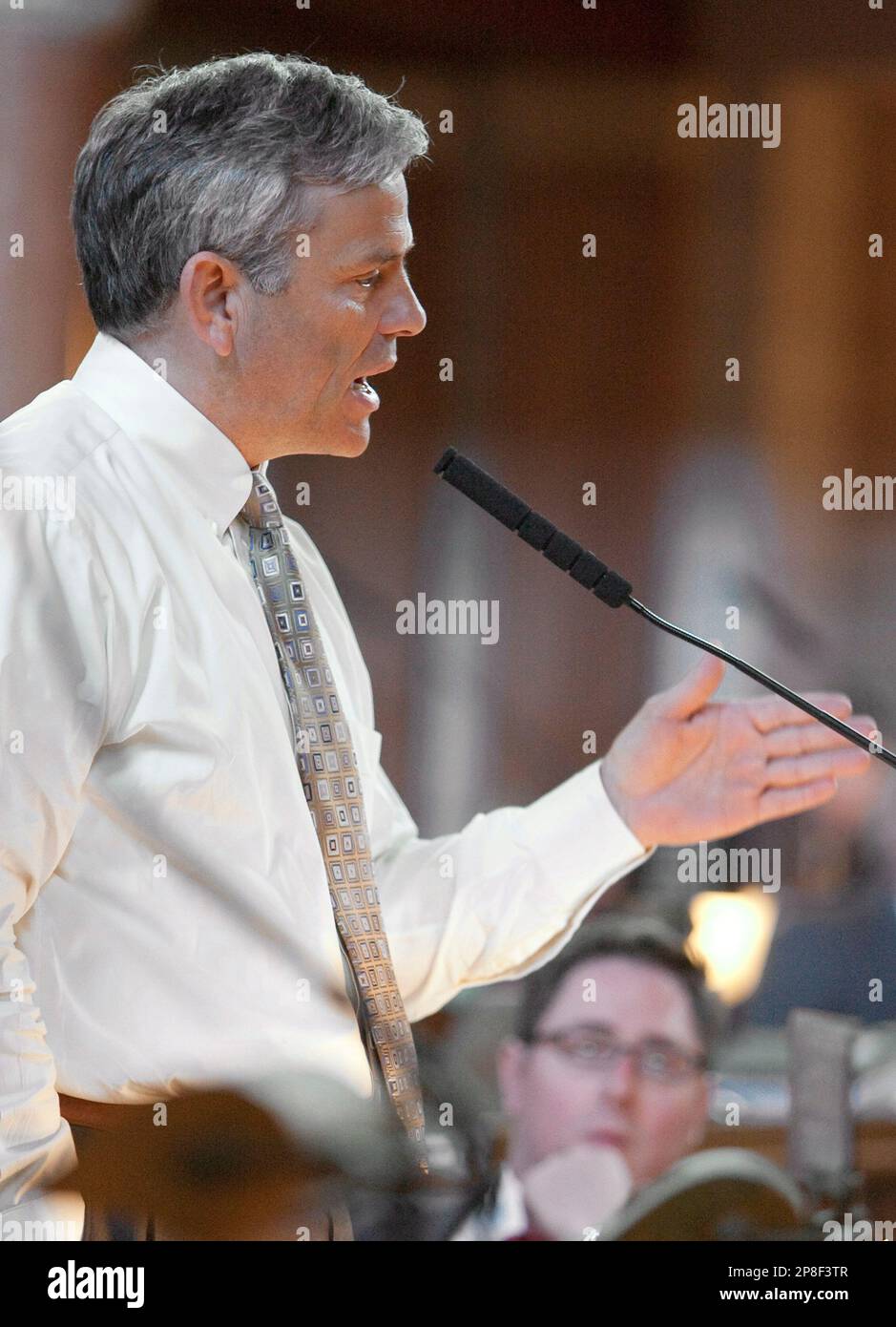 Nebraska state Sen. Steve Lathrop of Omaha speaks Tuesday, May 19, 2009 ...