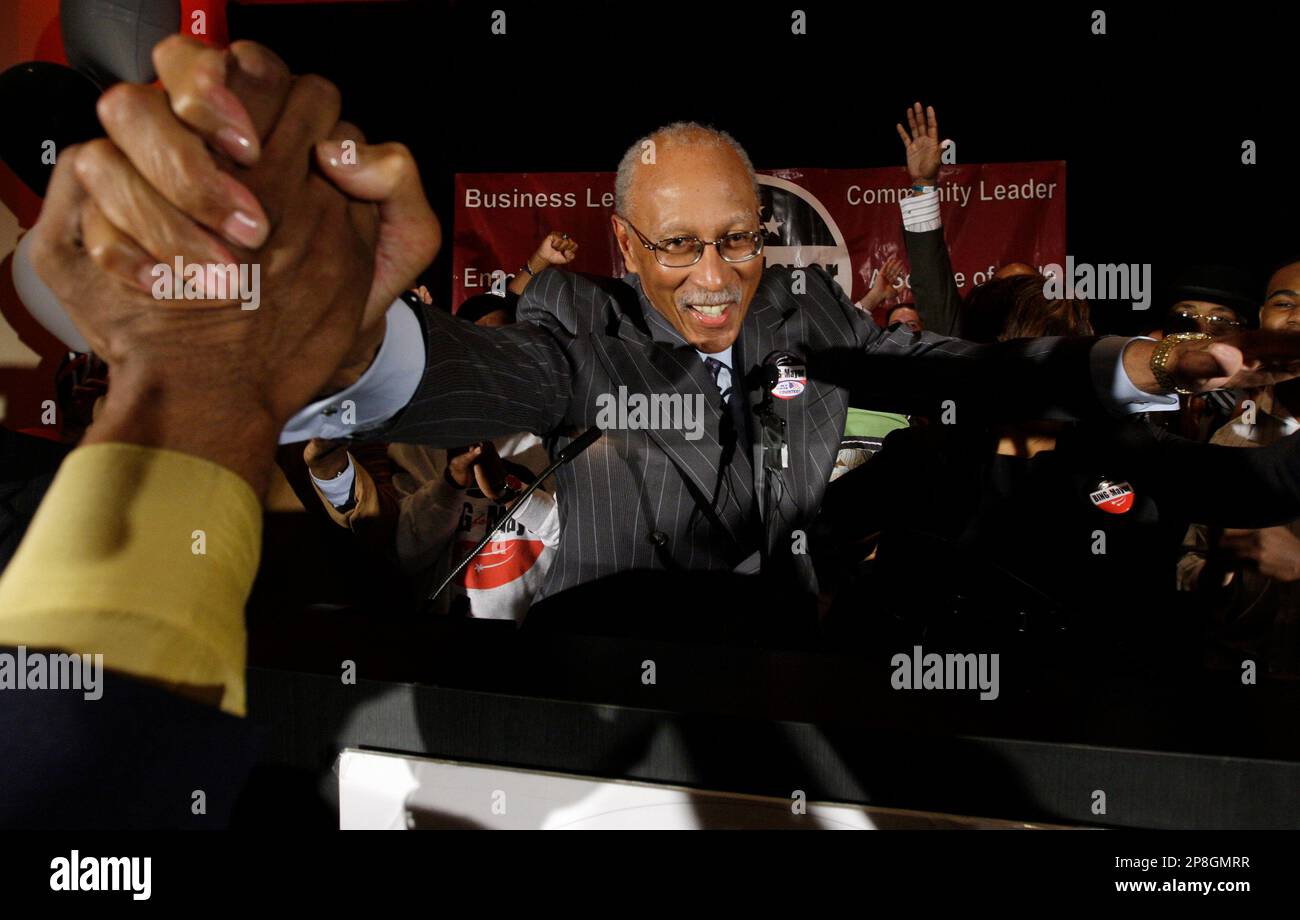 Former NBA basketball star Dave Bing celebrates his mayoral victory in ...