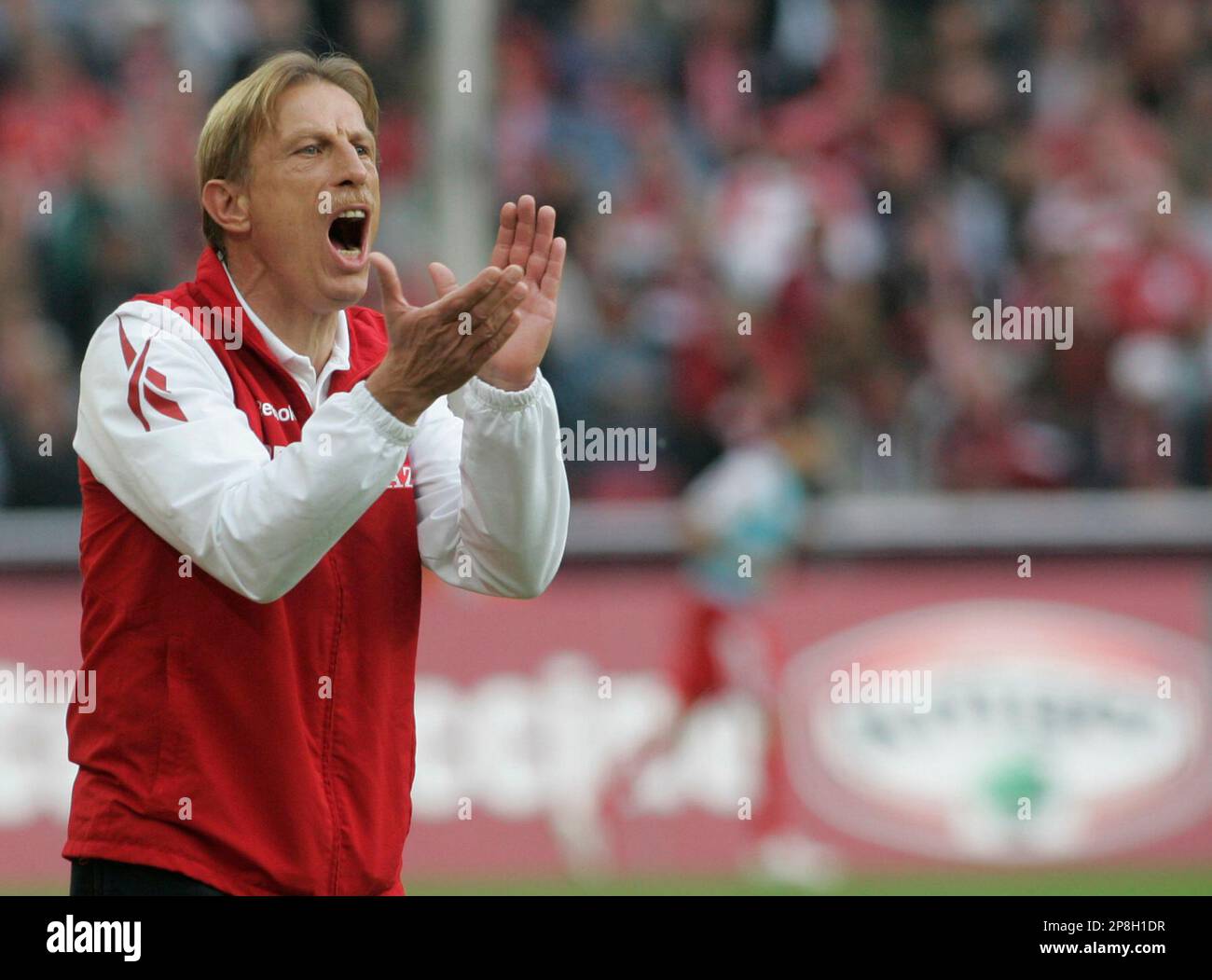 Cologne's head coach Christoph Daum reacts during the German first ...