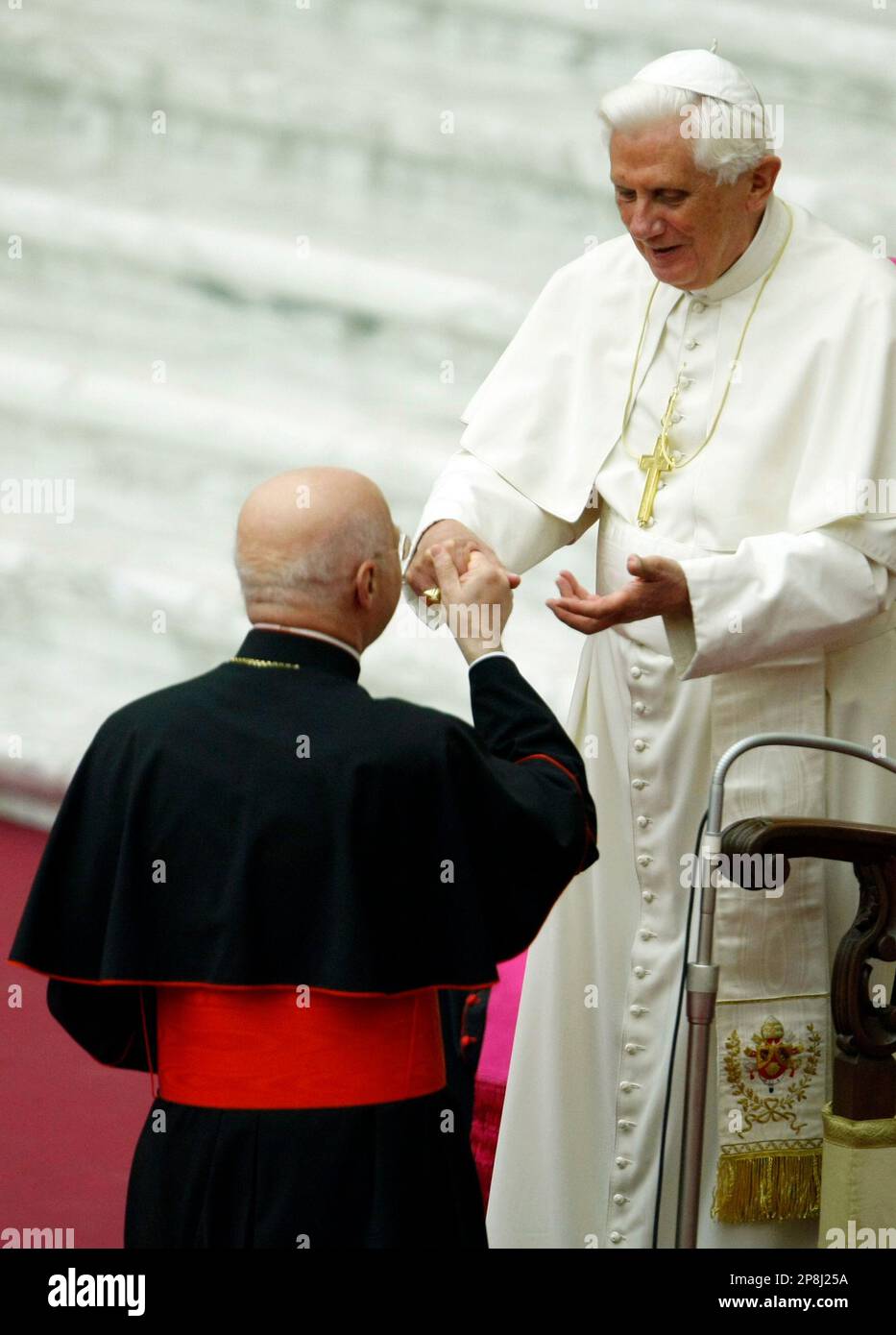 Pope Benedict XVI greets Cardinal Angelo Bagnasco, left, President of ...