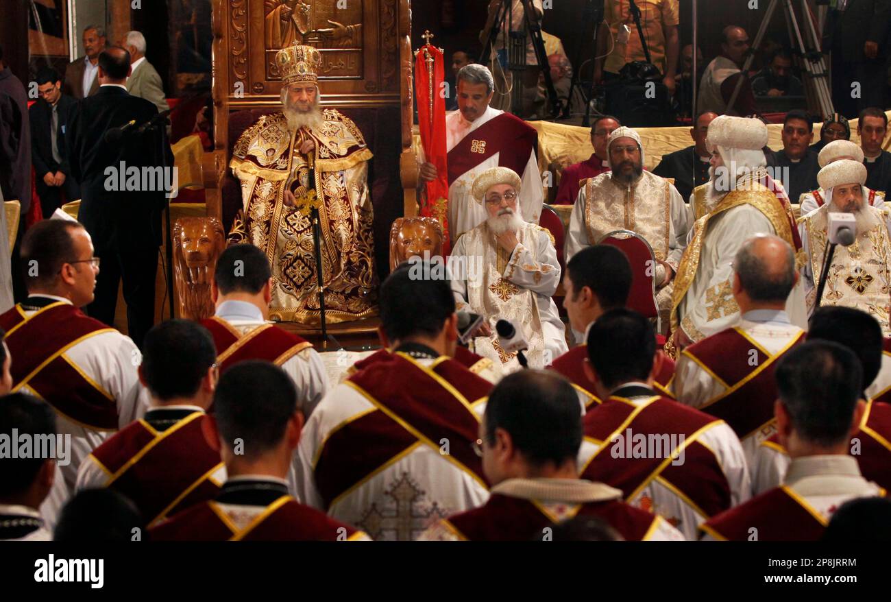 Pope Shenouda III, center-left, the head of Egypt's Coptic Orthodox ...