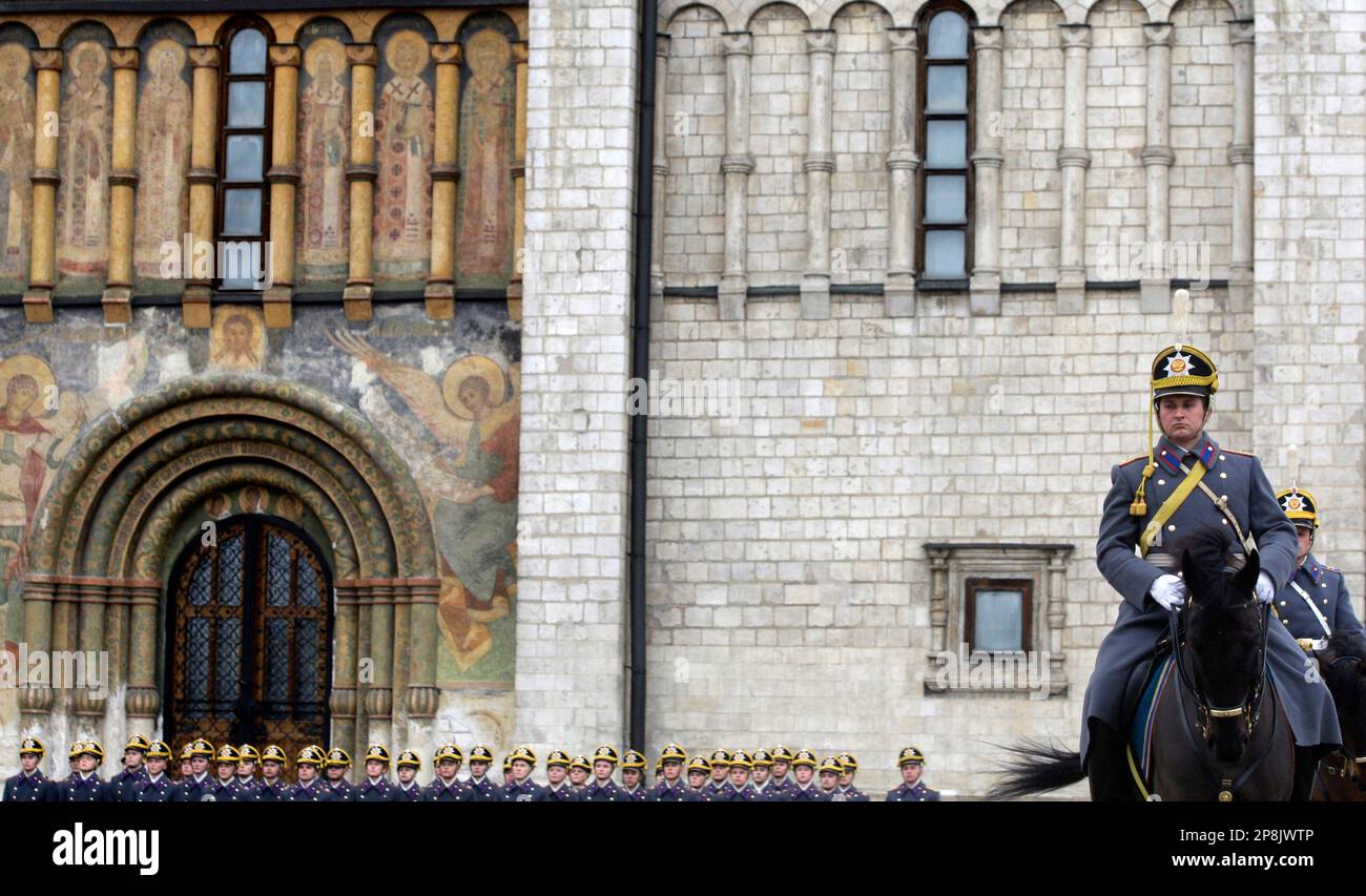 Kremlin guards parade during a ceremony of the Changing of the Guard ...