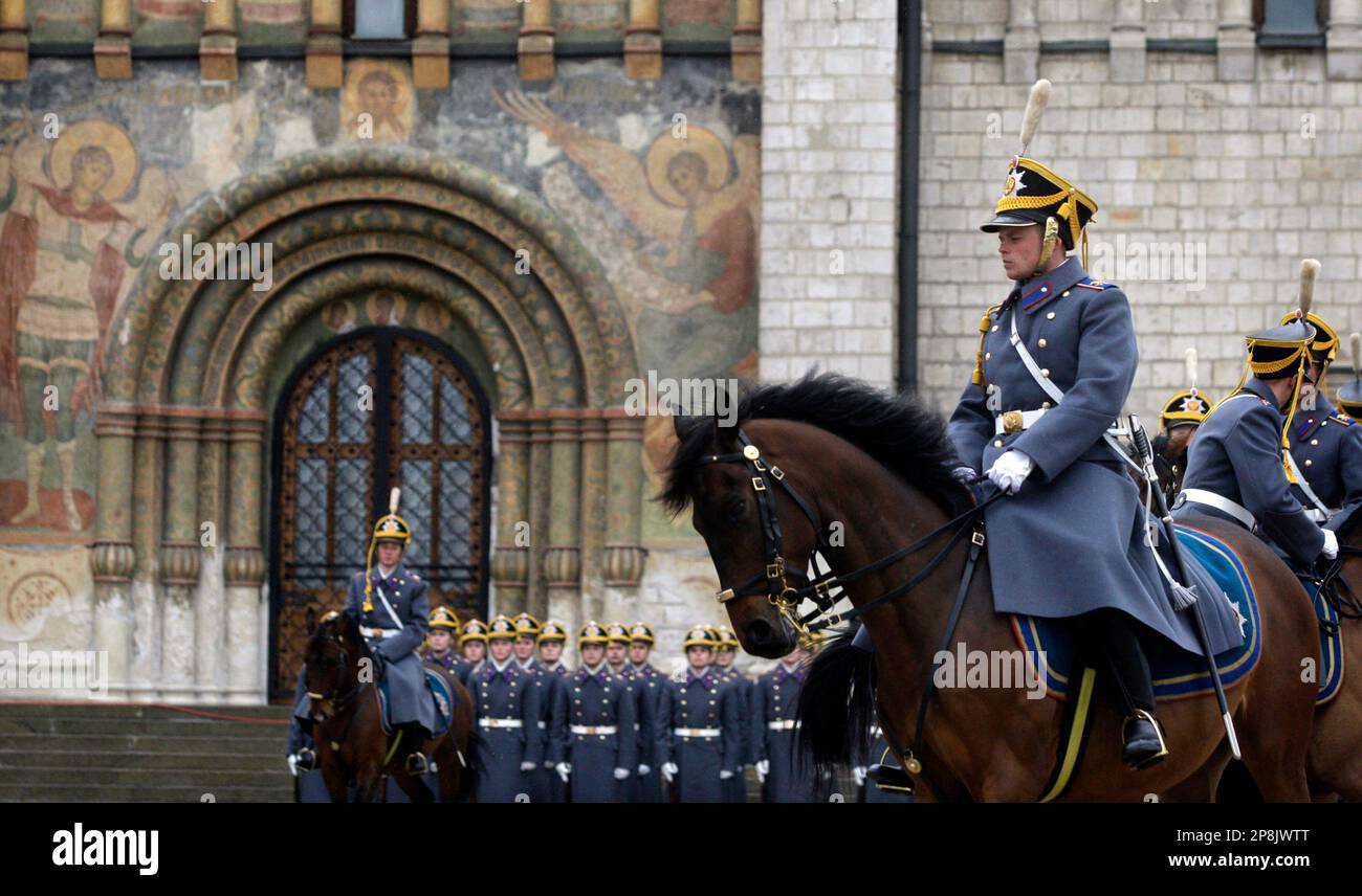 Kremlin guards parade during a ceremony of the Changing of the Guard ...