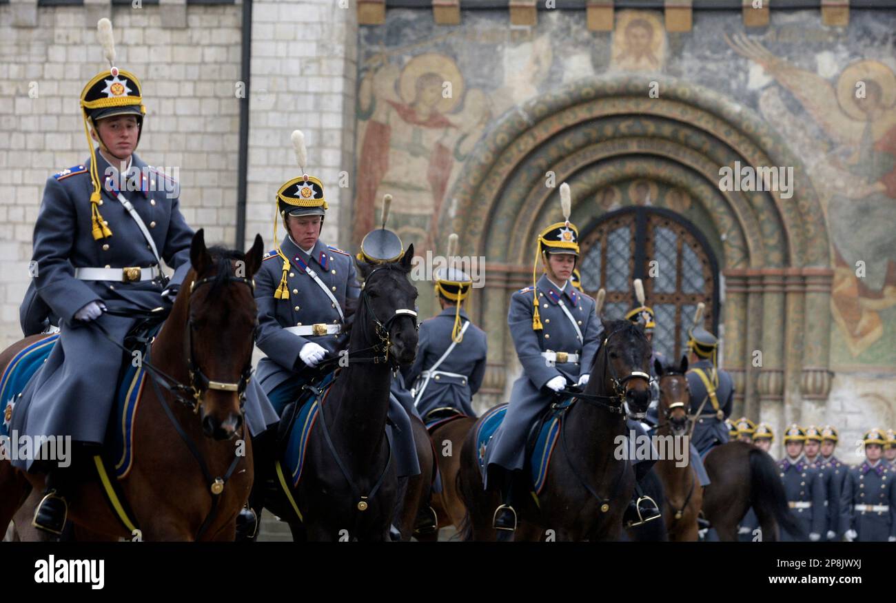 Kremlin guards parade during a ceremony of the Changing of the Guard ...