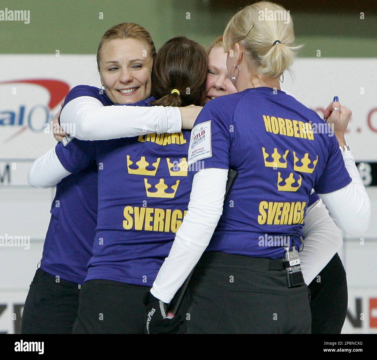 Sweden's players, from right, Anette Norberg, Margaretha Sigfridsson ...