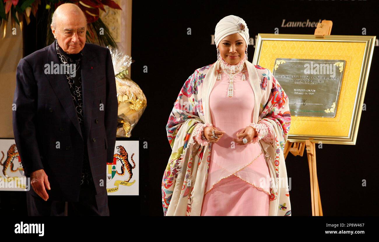 Malaysia's Queen Nur Zahirah is seen with Harrods Chairman Mohamed Al ...