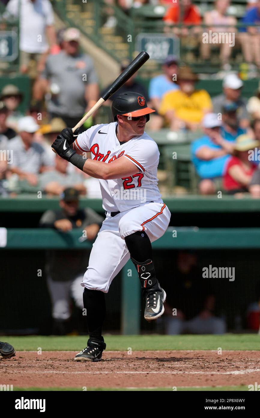 Baltimore Orioles James McCann (27) bats during a spring training ...
