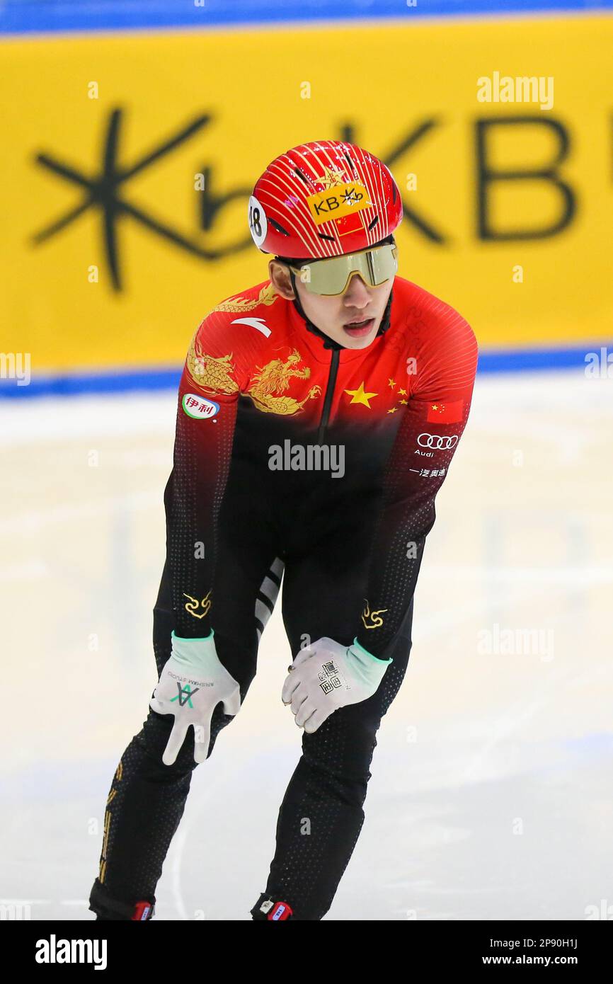 Seoul, Südkorea. 10. März 2023. Lin Xiaojun aus China reagiert nach den ...