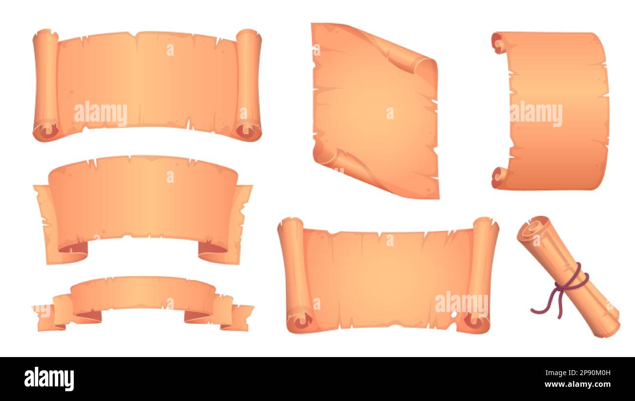 Alte Schriftrollen, altes Pergament und Papyrus. Leere Banner mit ...