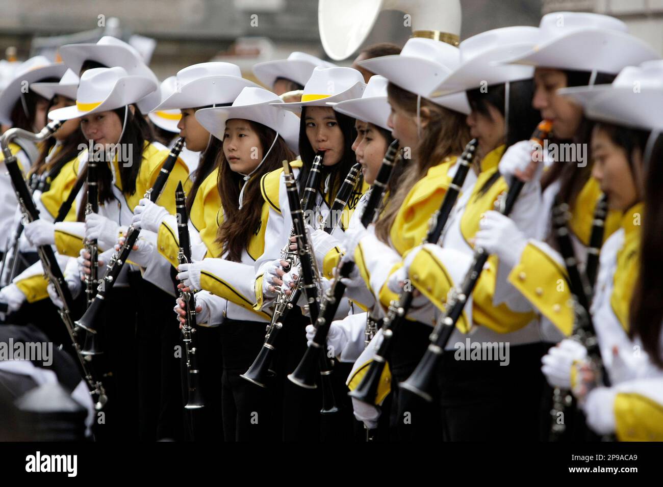 Members of the Sacred Hearts Academy marching band practice as they ...