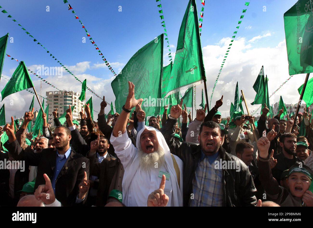 Palestinian supporters of Hamas attend a rally in Gaza City, Sunday ...
