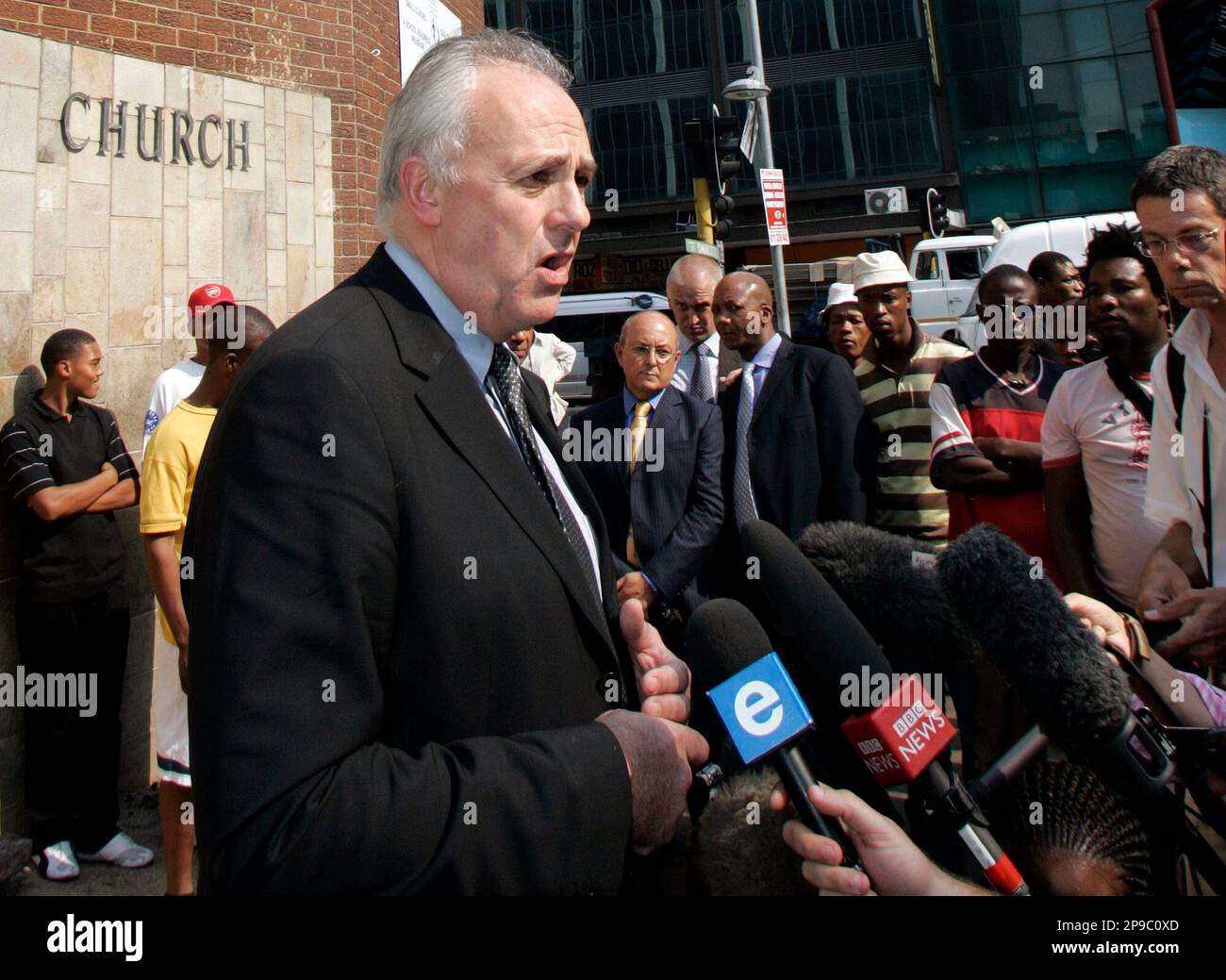 Britain's Minister for Africa Mark Malloch-Brown, speaks to the media ...