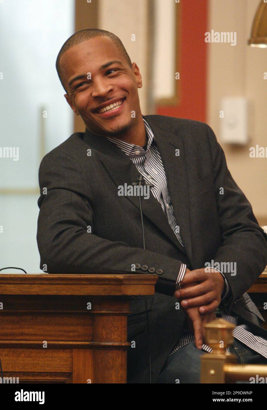 Rapper T.I. whose real name is Clifford Harris, of Atlanta, reacts to a ...