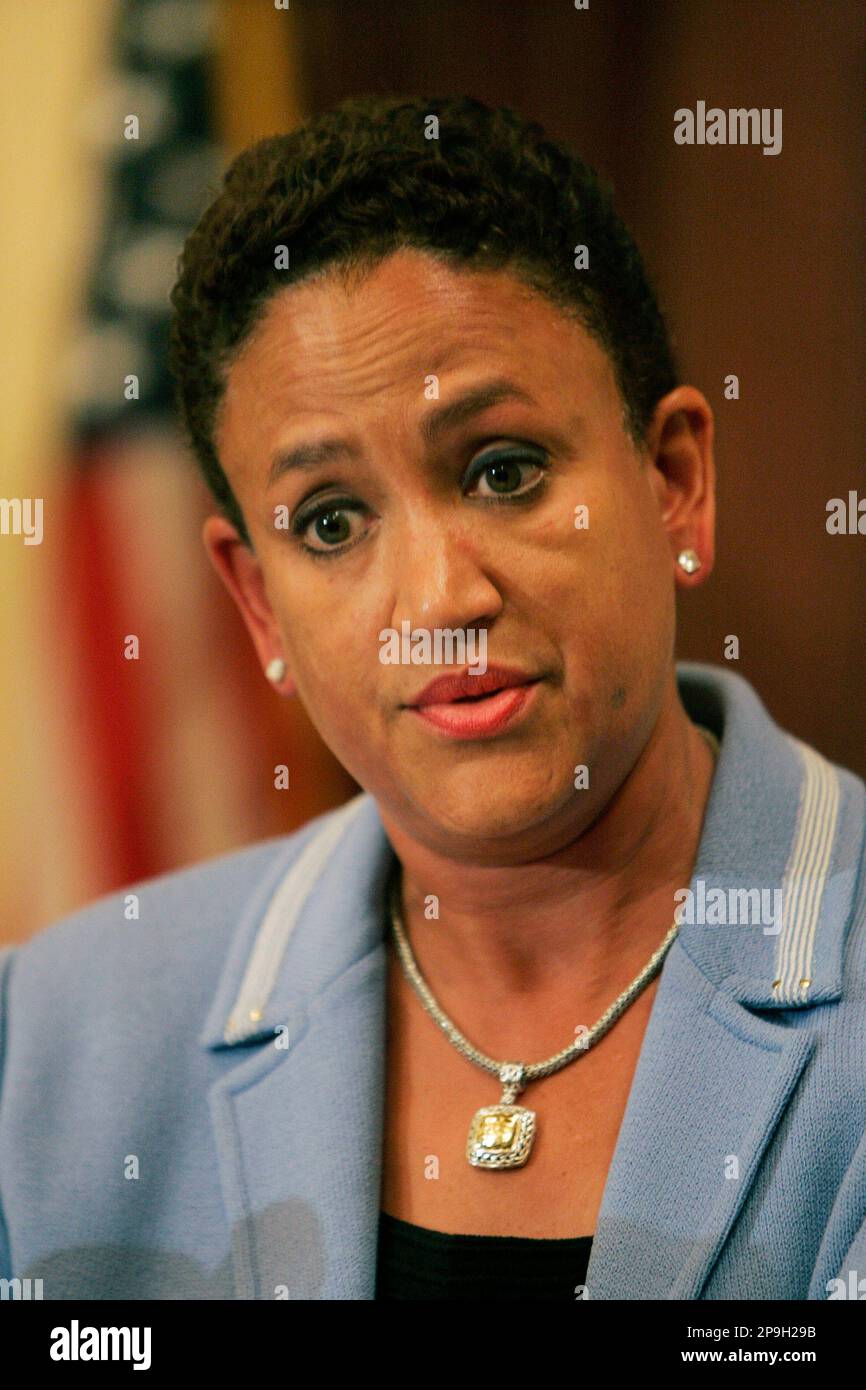 New Jersey Secretary of State Nina Wells speaks to the media Tuesday ...