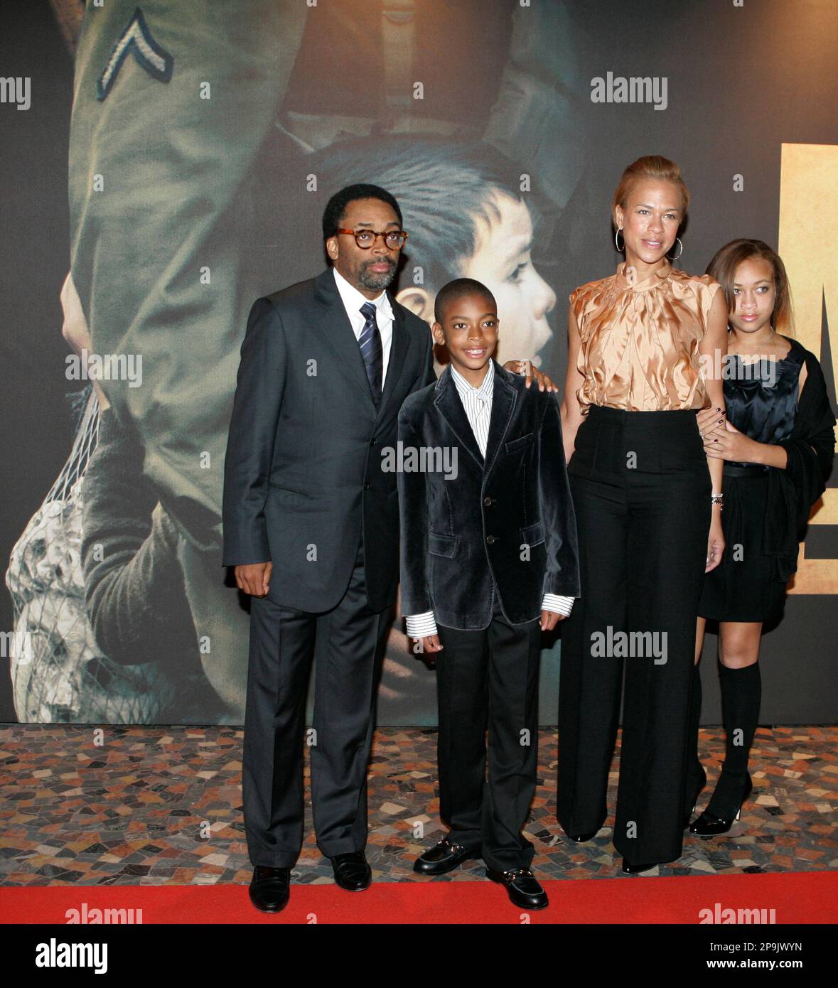 From left, filmmaker Spike Lee with his son Jackson, wife Tonya and ...