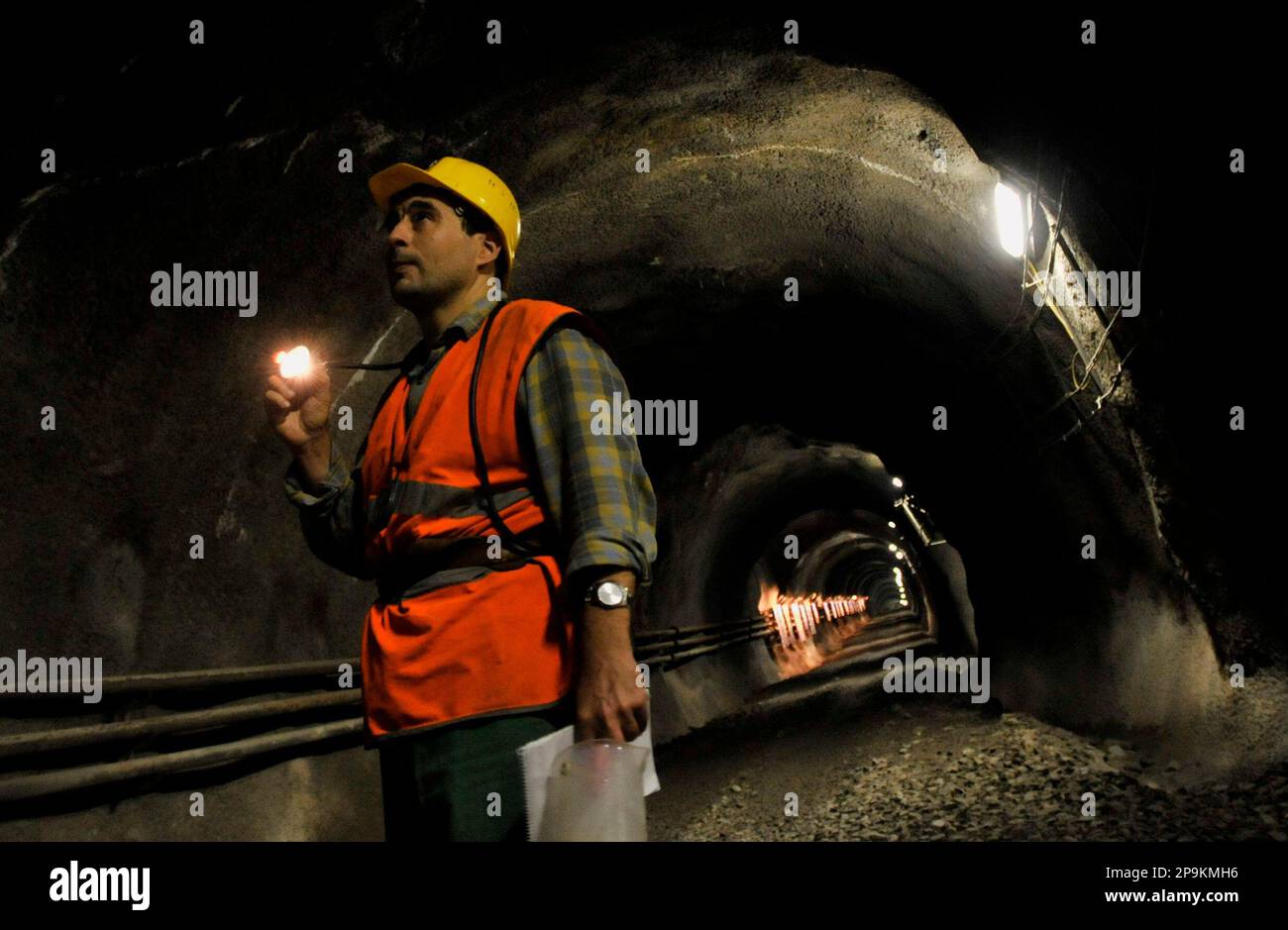 An engineer of the National Radioactive Waste Depository checks the ...