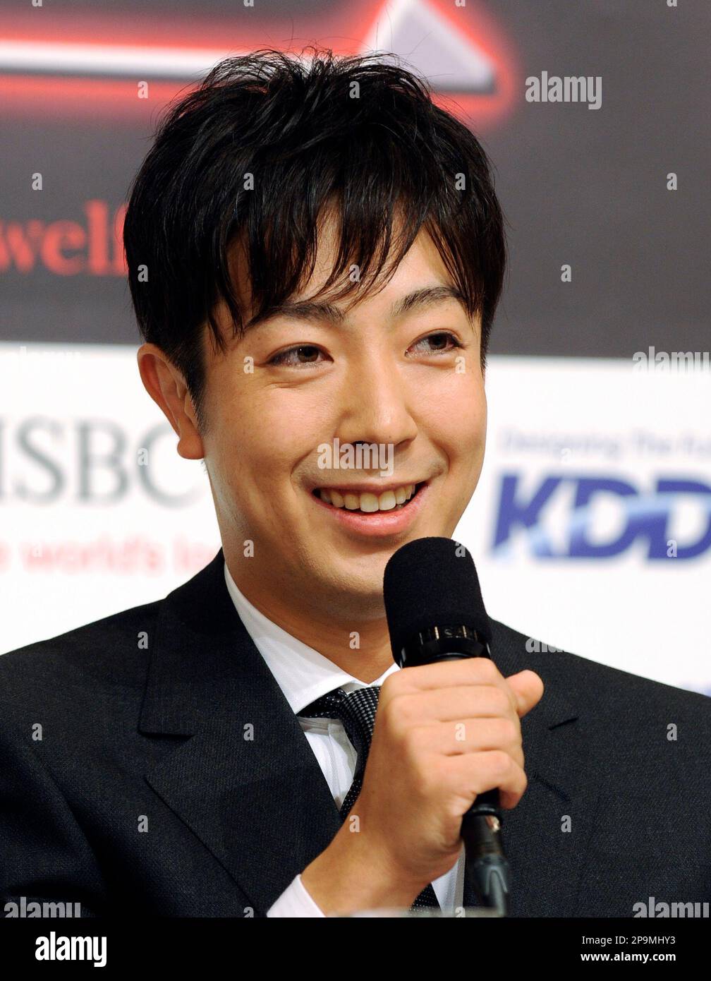 Japanese kabuki actor Kikunosuke Onoe speaks during a press conference ...