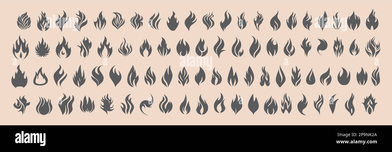 Eine Reihe von Piktogrammen zeigt Symbole zum Thema Feuer. Das Bild ...